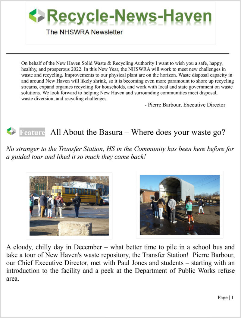 Newsletters - New Haven Solid Waste & Recycling Authority