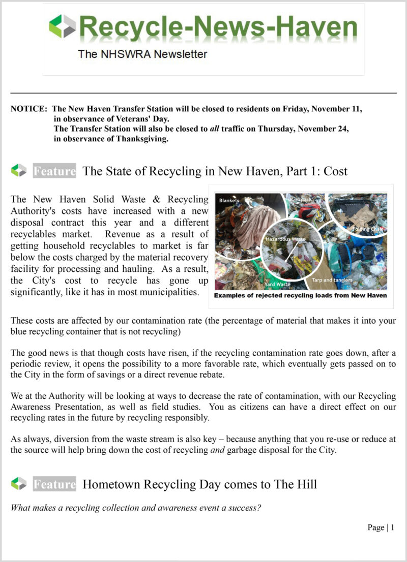 Newsletters - New Haven Solid Waste & Recycling Authority