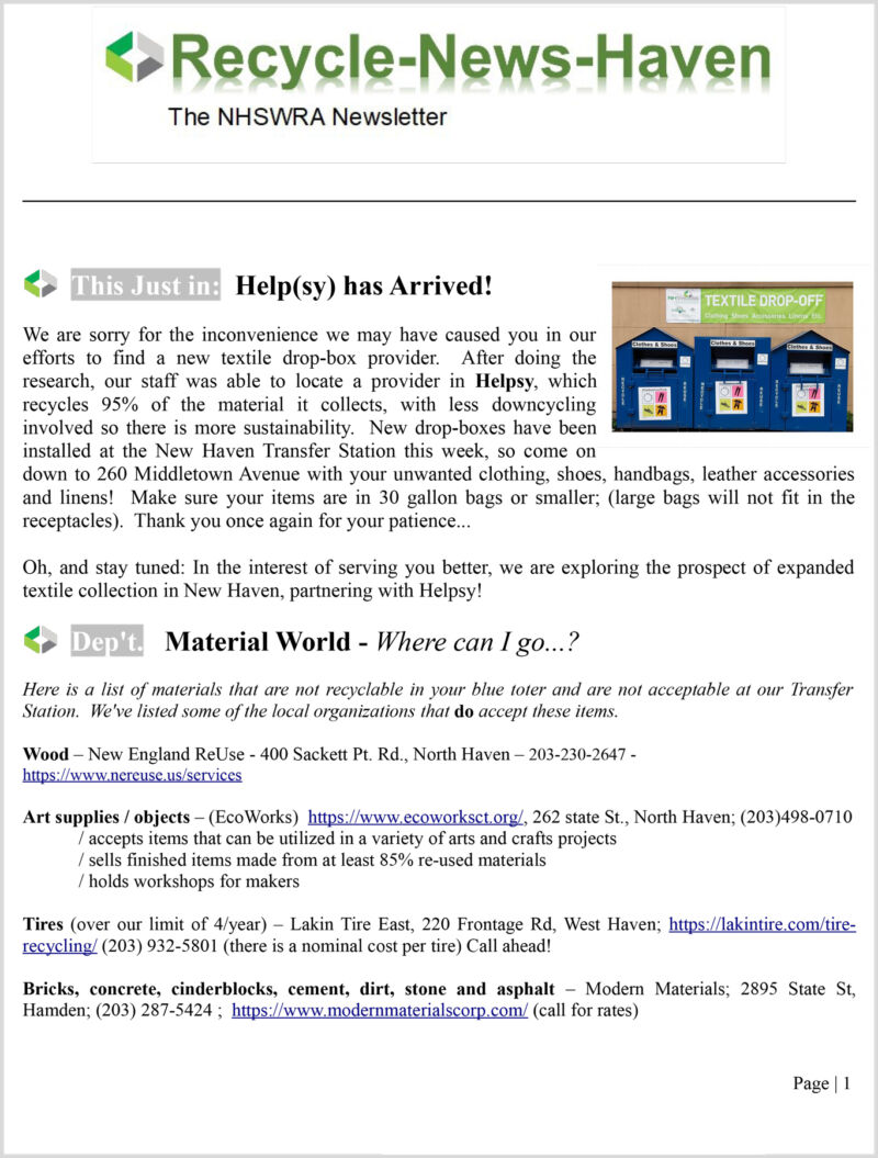 Newsletters - New Haven Solid Waste & Recycling Authority