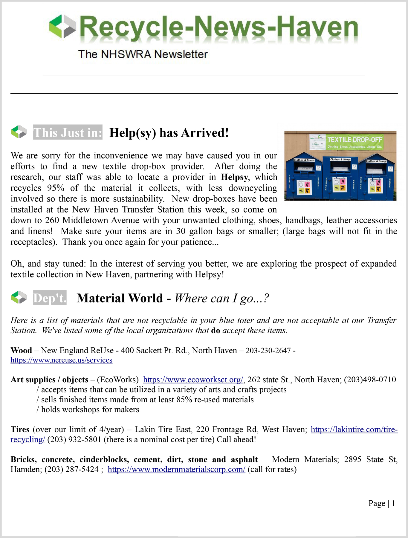 Newsletters - New Haven Solid Waste & Recycling Authority