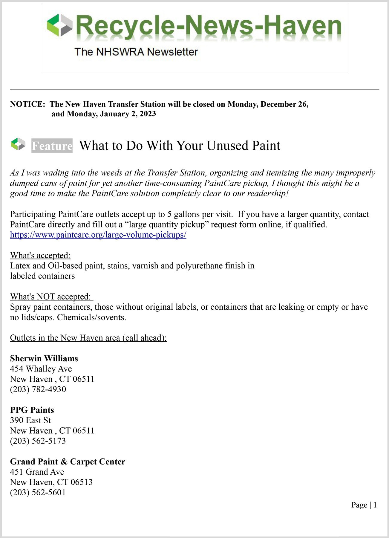 Newsletters - New Haven Solid Waste & Recycling Authority