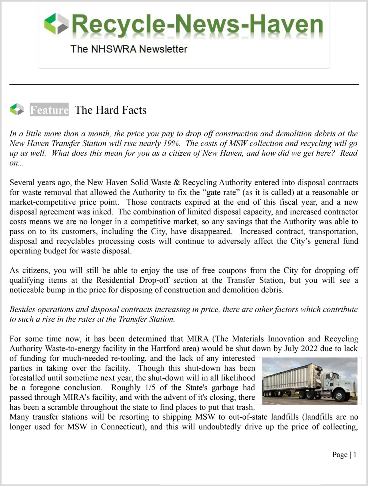 Newsletters - New Haven Solid Waste & Recycling Authority