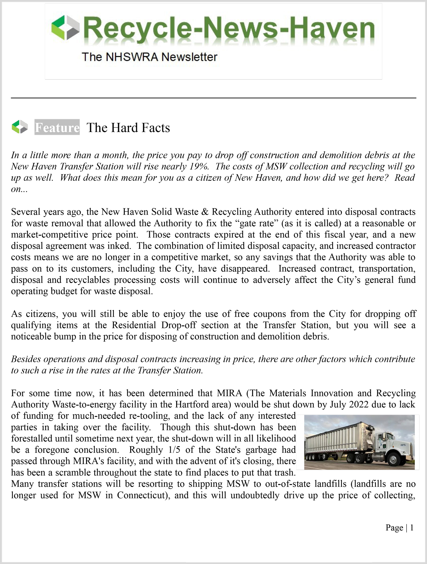 Newsletters - New Haven Solid Waste & Recycling Authority