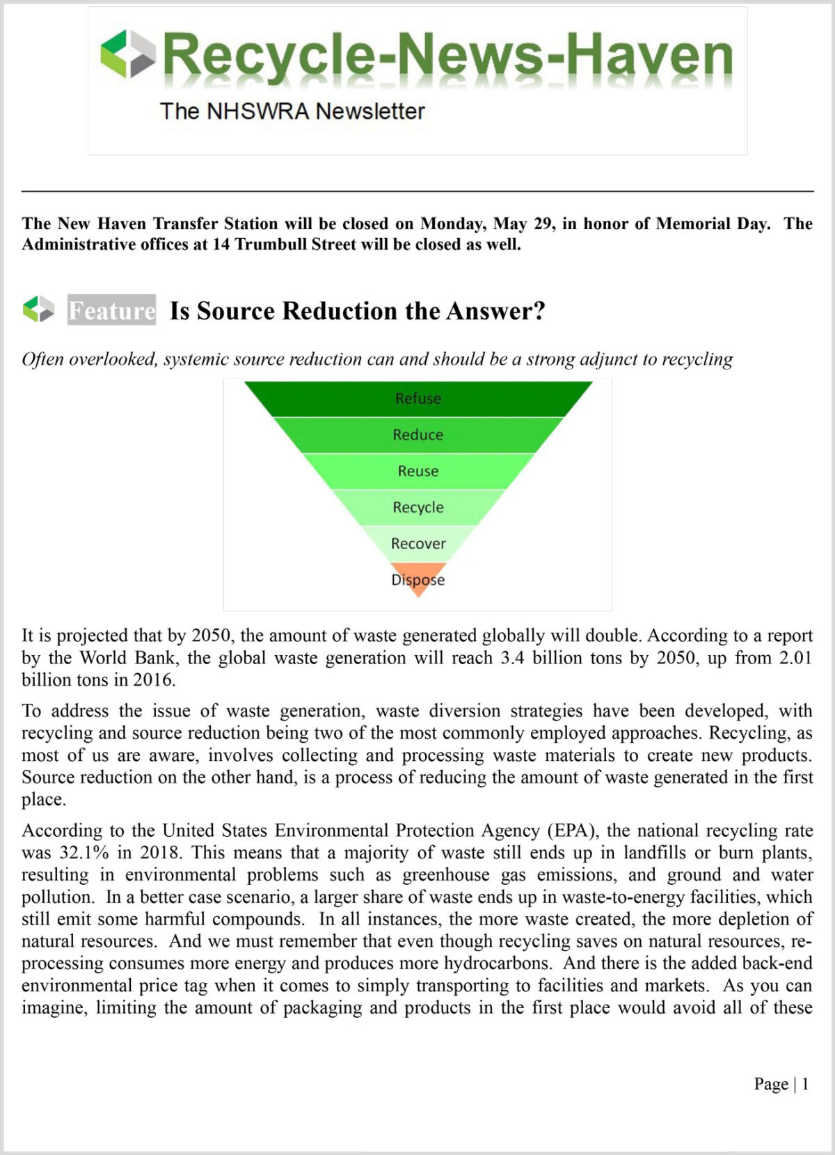 Newsletters - New Haven Solid Waste & Recycling Authority
