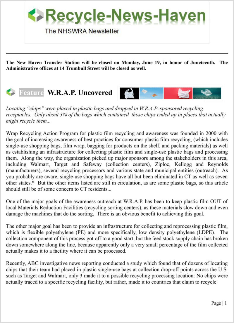 Newsletters - New Haven Solid Waste & Recycling Authority