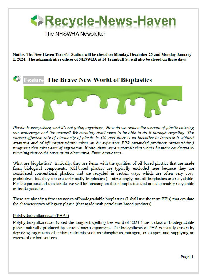 Newsletters - New Haven Solid Waste & Recycling Authority